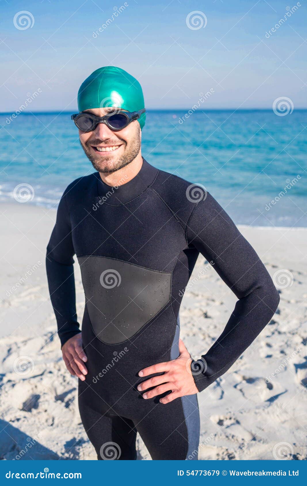 Smiling Swimmer Getting Ready at the Beach Stock Image - Image of adult ...