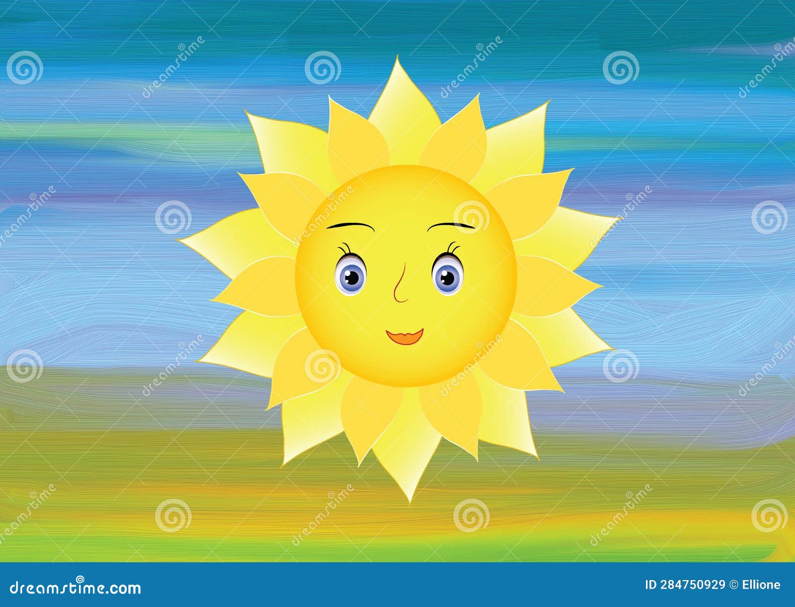 Smiling symbolic sun. stock illustration. Illustration of summer ...