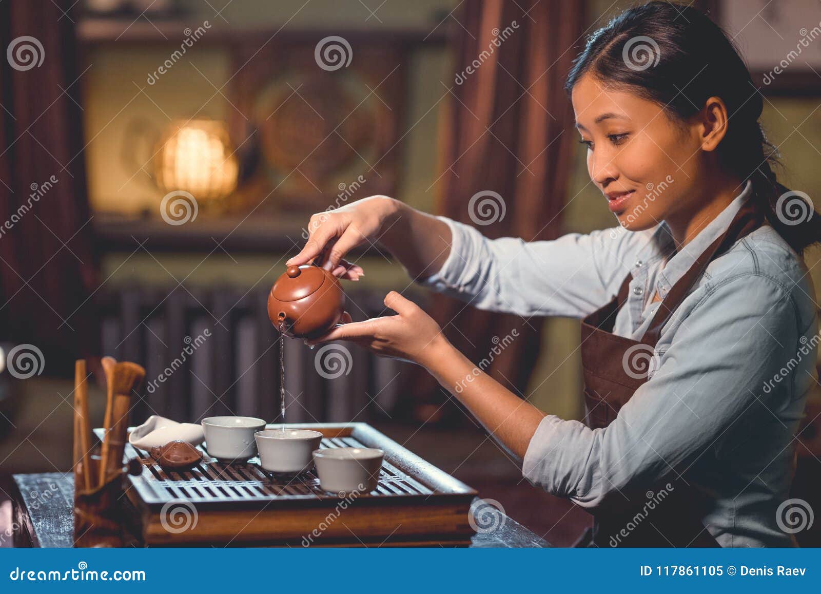 Smiling Tea Master Pouring Tea Stock Image - Image of room, human ...