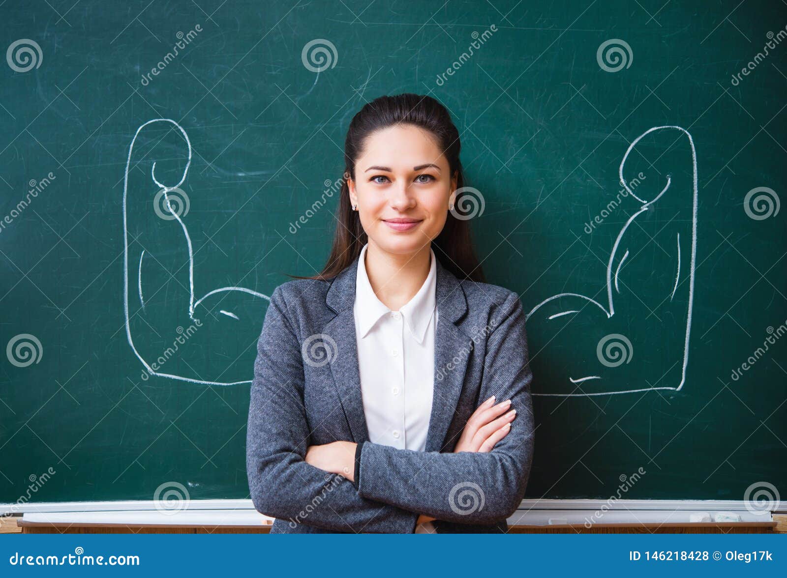 Smiling Teacher Near the Board Stock Photo - Image of smile, background ...