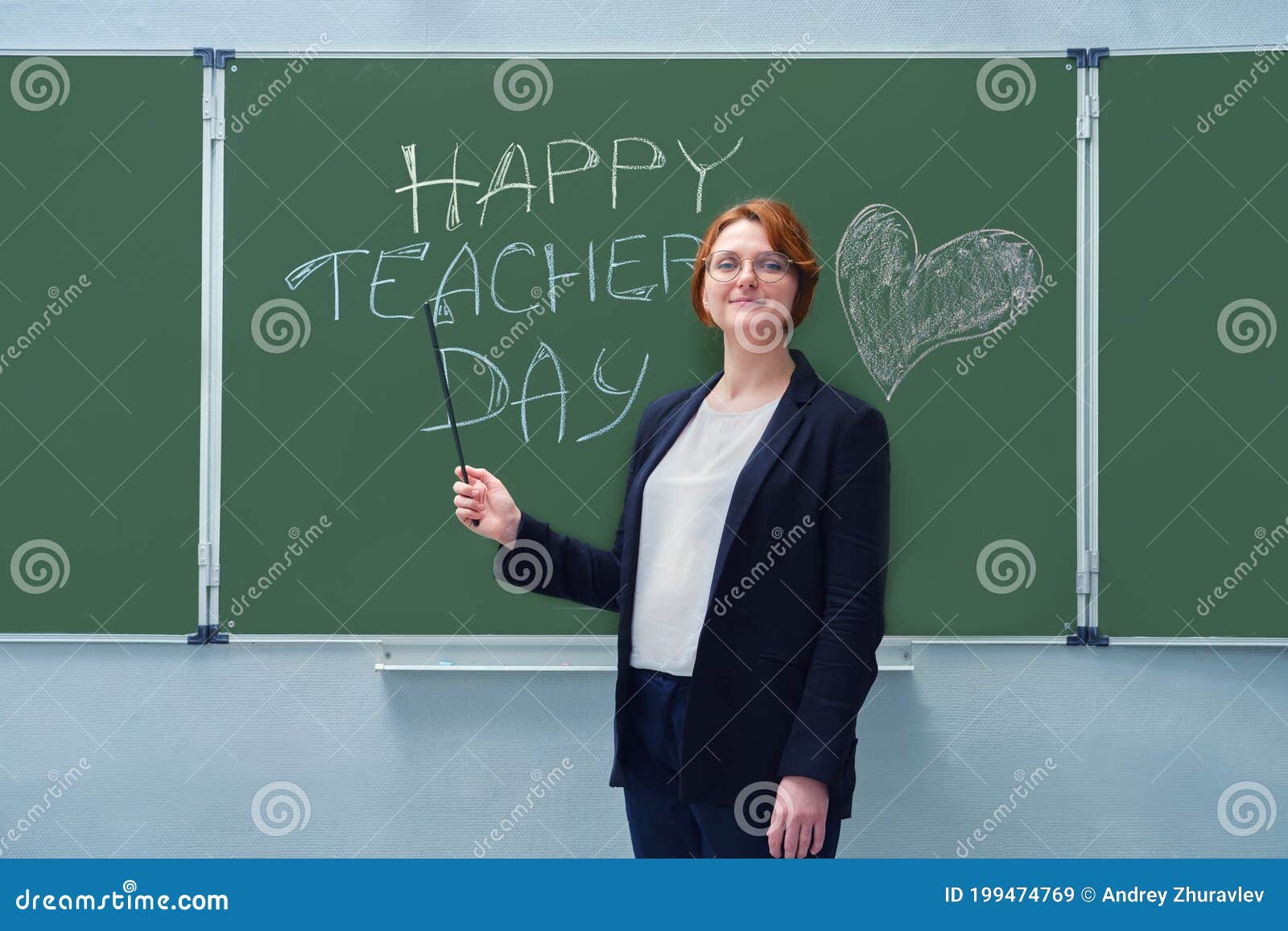 A Smiling Teacher Shows with a Pointer To the Text Stock Image - Image ...