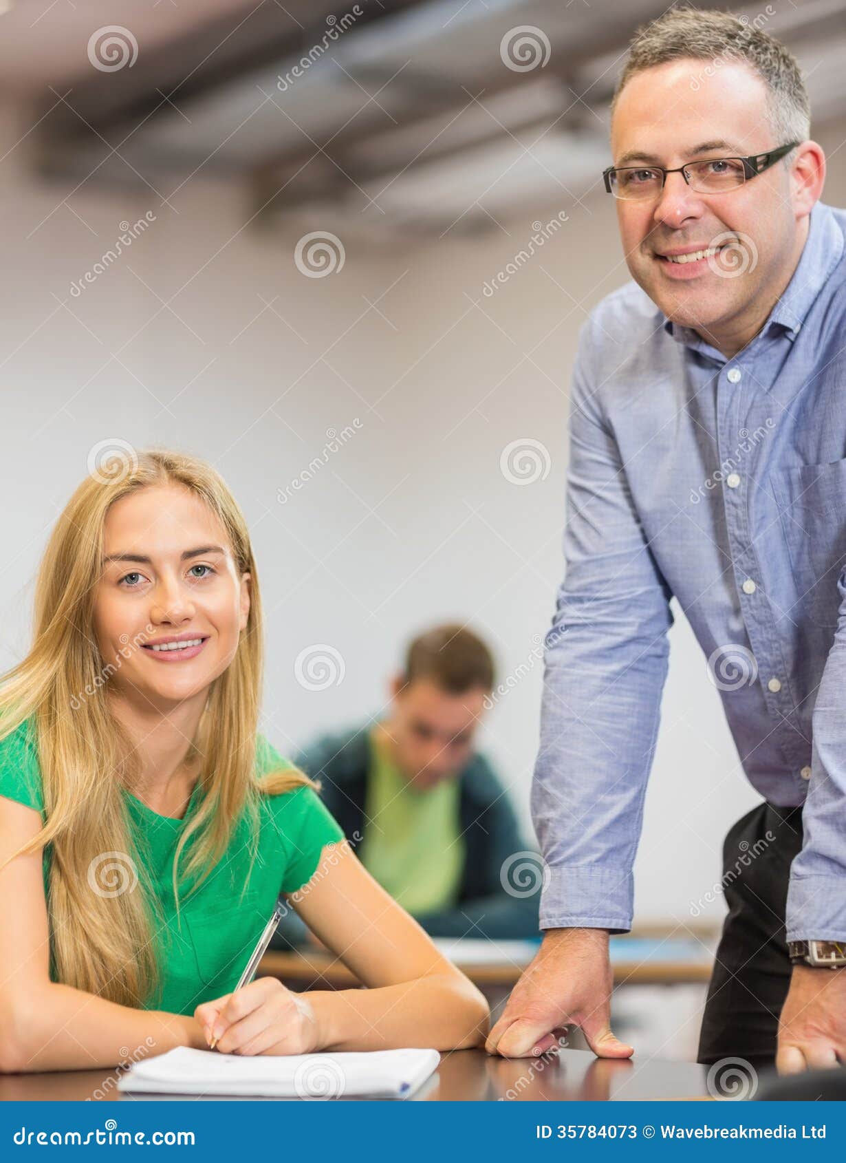 Smiling Teacher and Student in Classroom Stock Image - Image of indoors ...