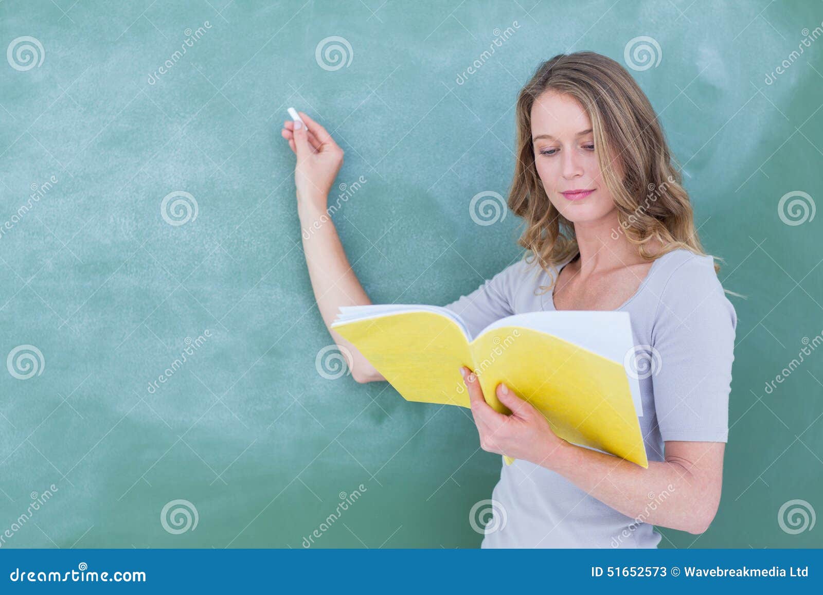 Smiling Teacher Writing on Blackboard Stock Image - Image of blackboard ...