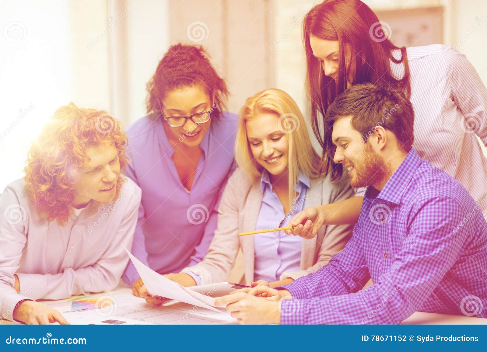 Smiling Team with Color Samples at Office Stock Photo - Image of group ...