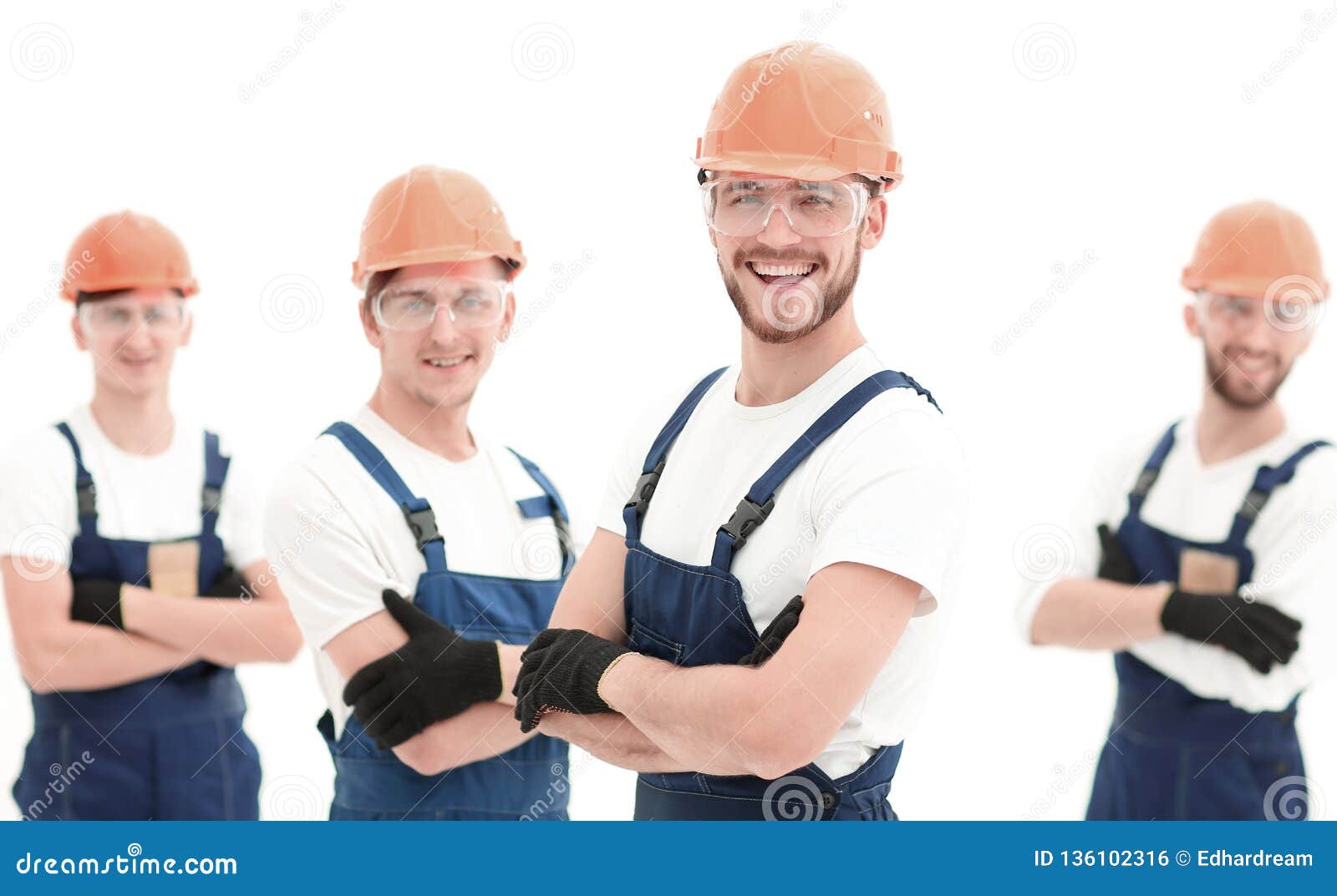 Smiling Team of Construction Workers . Stock Photo - Image of employee ...