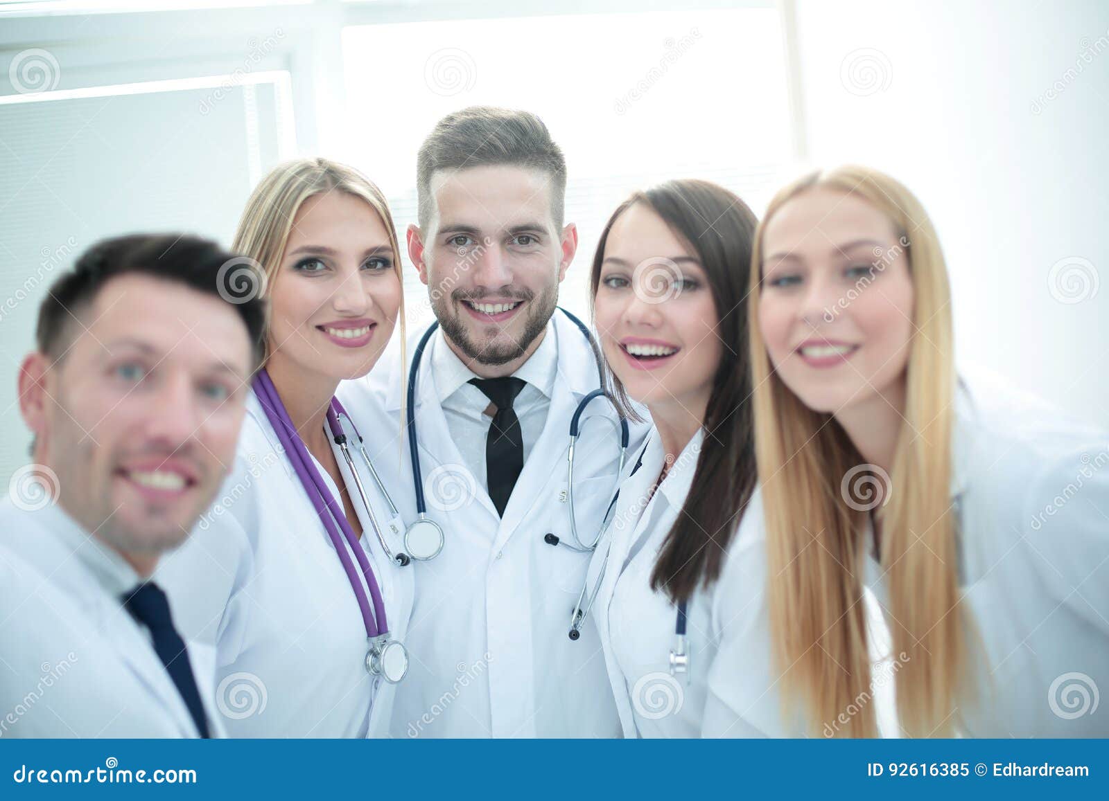 Smiling Team of Doctors at Hospital Making Selfie. Stock Image - Image ...