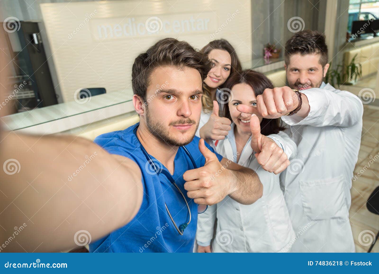 Smiling Team of Doctors and Nurses at Hospital Taking Selfie Stock ...