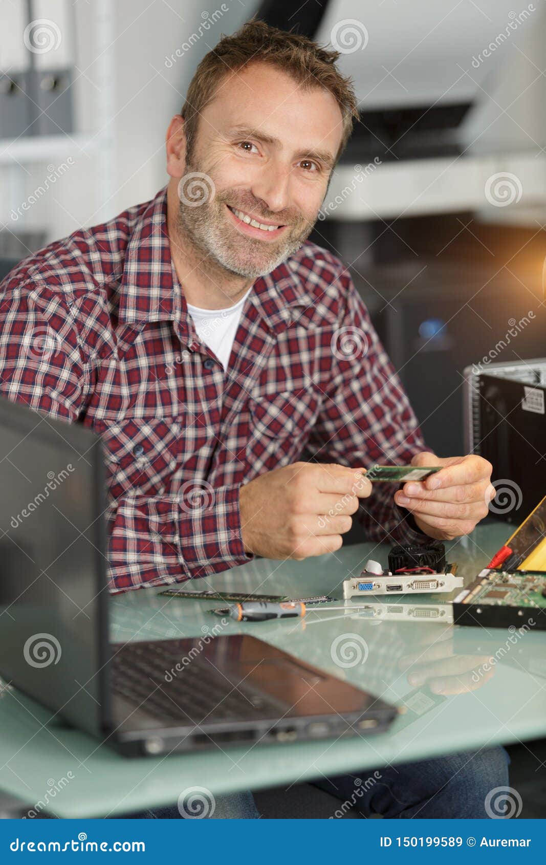 Smiling Technician Fixing Circuit Stock Image - Image of board, support ...