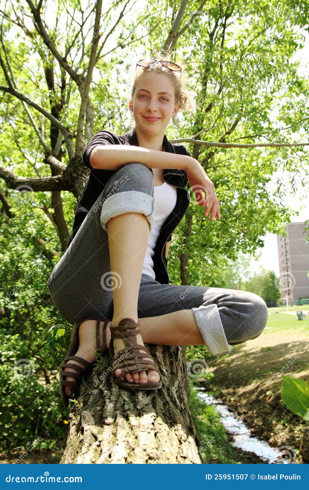 Smiling teen in a tree stock image. Image of nature, autumn - 25951507