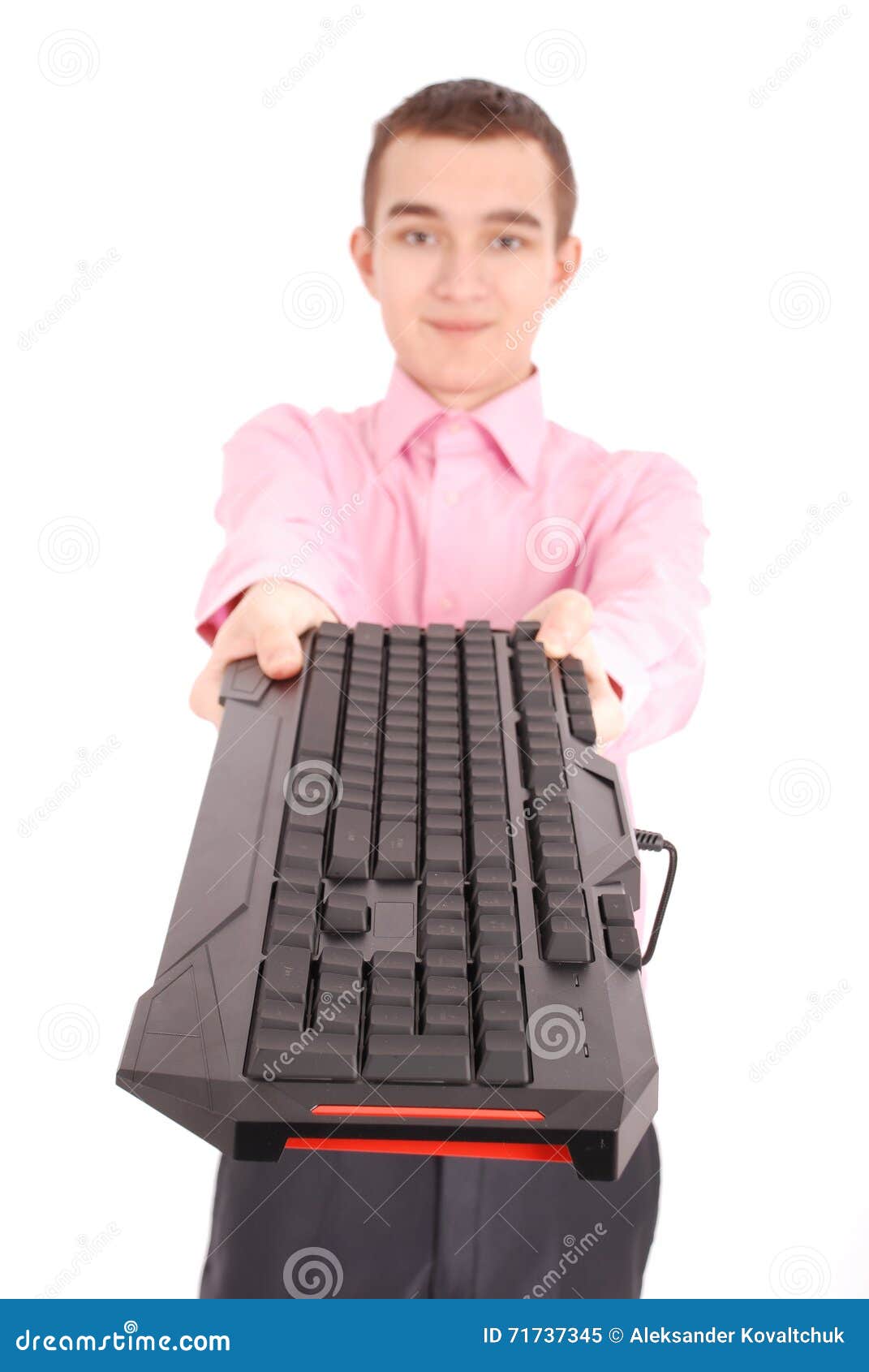 Smiling Teenage Boy with Computer Keyboard Stock Image - Image of ...