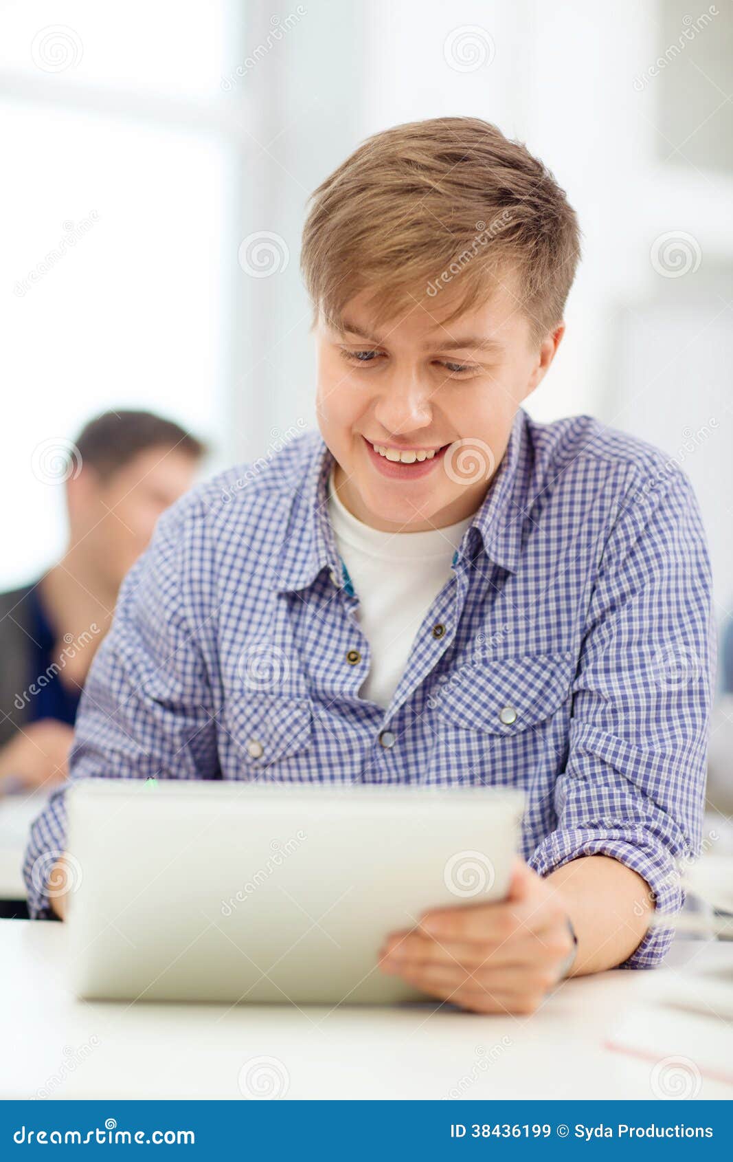 Smiling Teenage Student with Tablet Pc Computer Stock Image - Image of ...