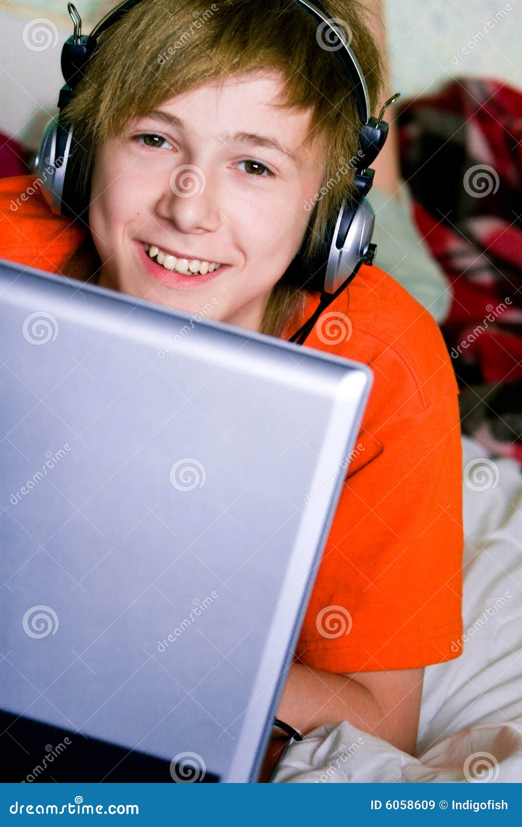 Smiling Teenager with a Laptop Stock Image - Image of person, relax ...