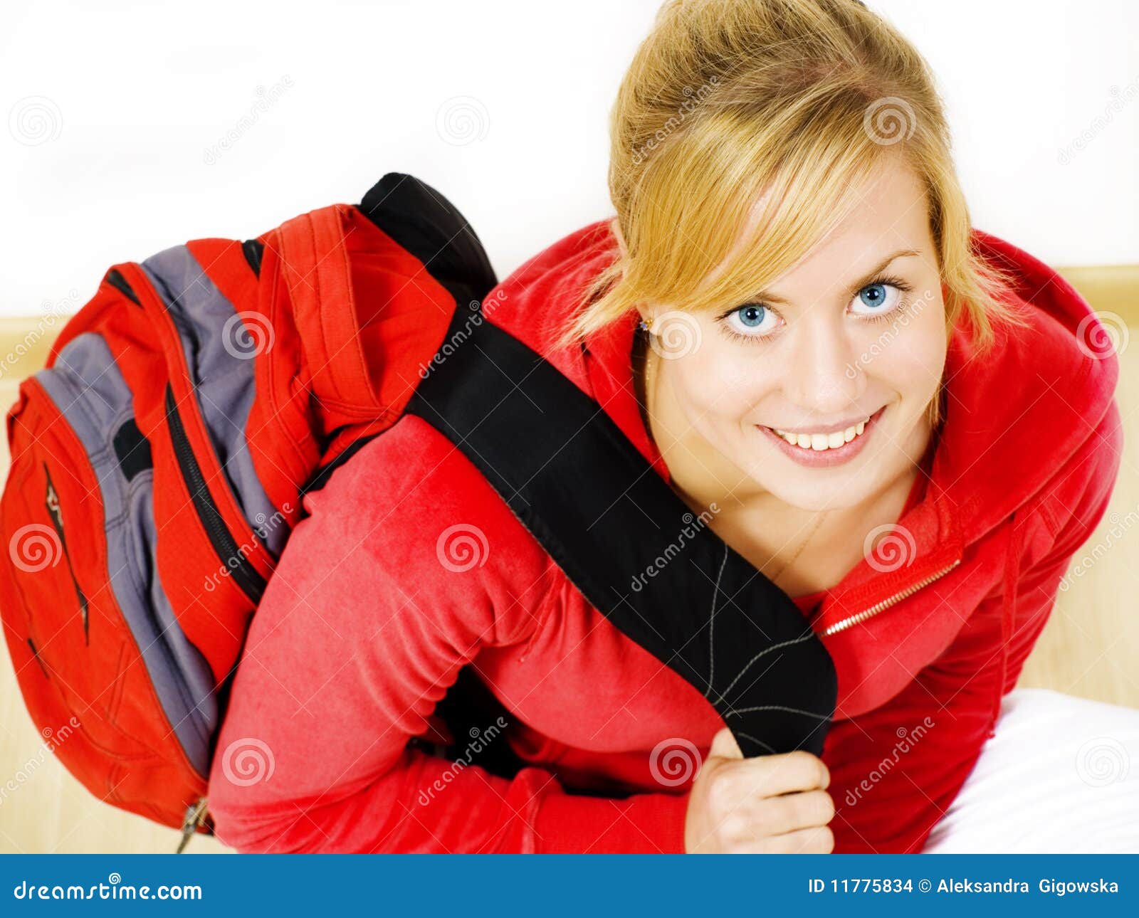 Smiling Teenager Sitting with Backpack Stock Photo - Image of beautiful ...