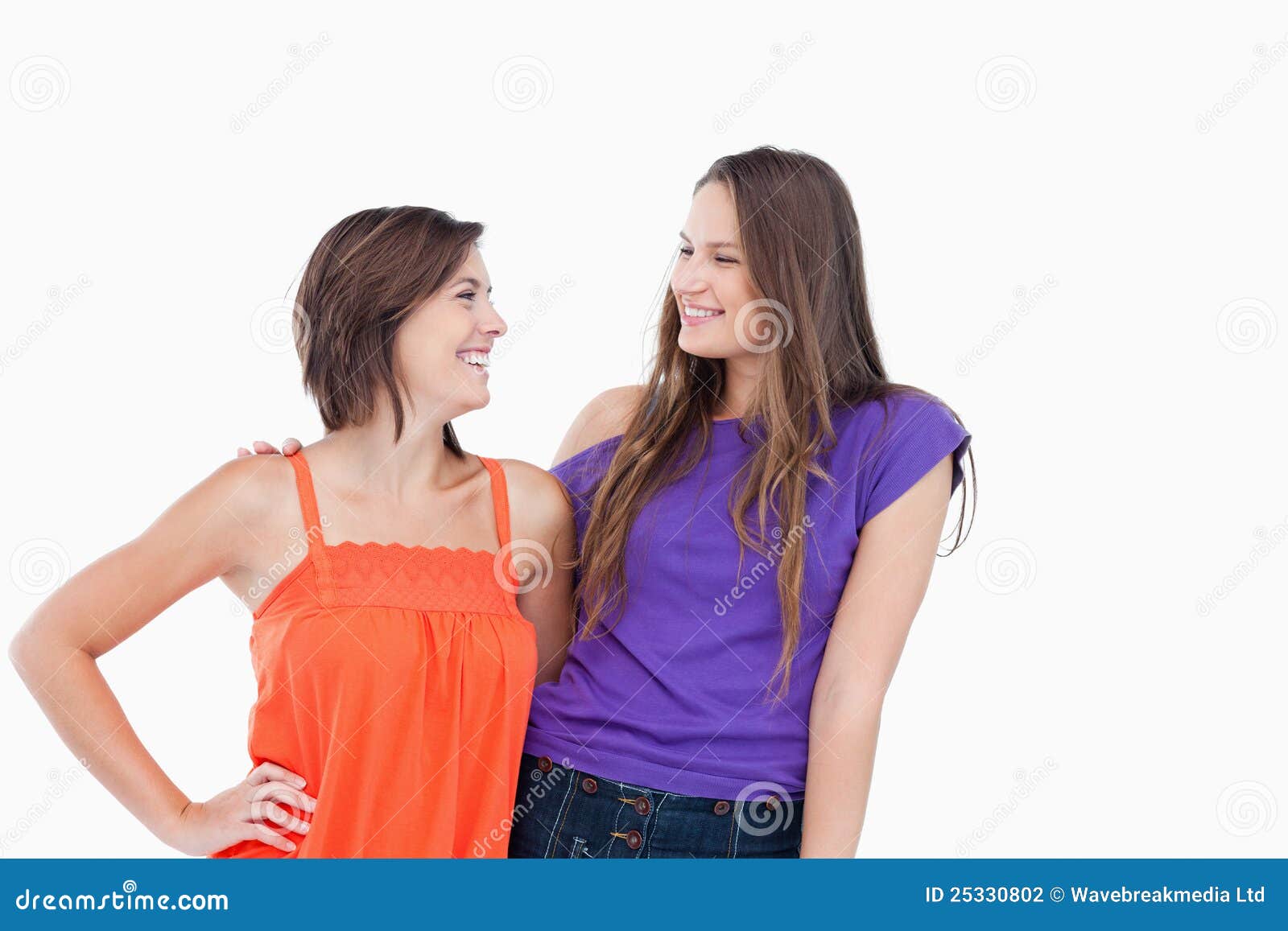 Smiling Teenagers Friendly Looking at Each Other Stock Photo - Image of ...