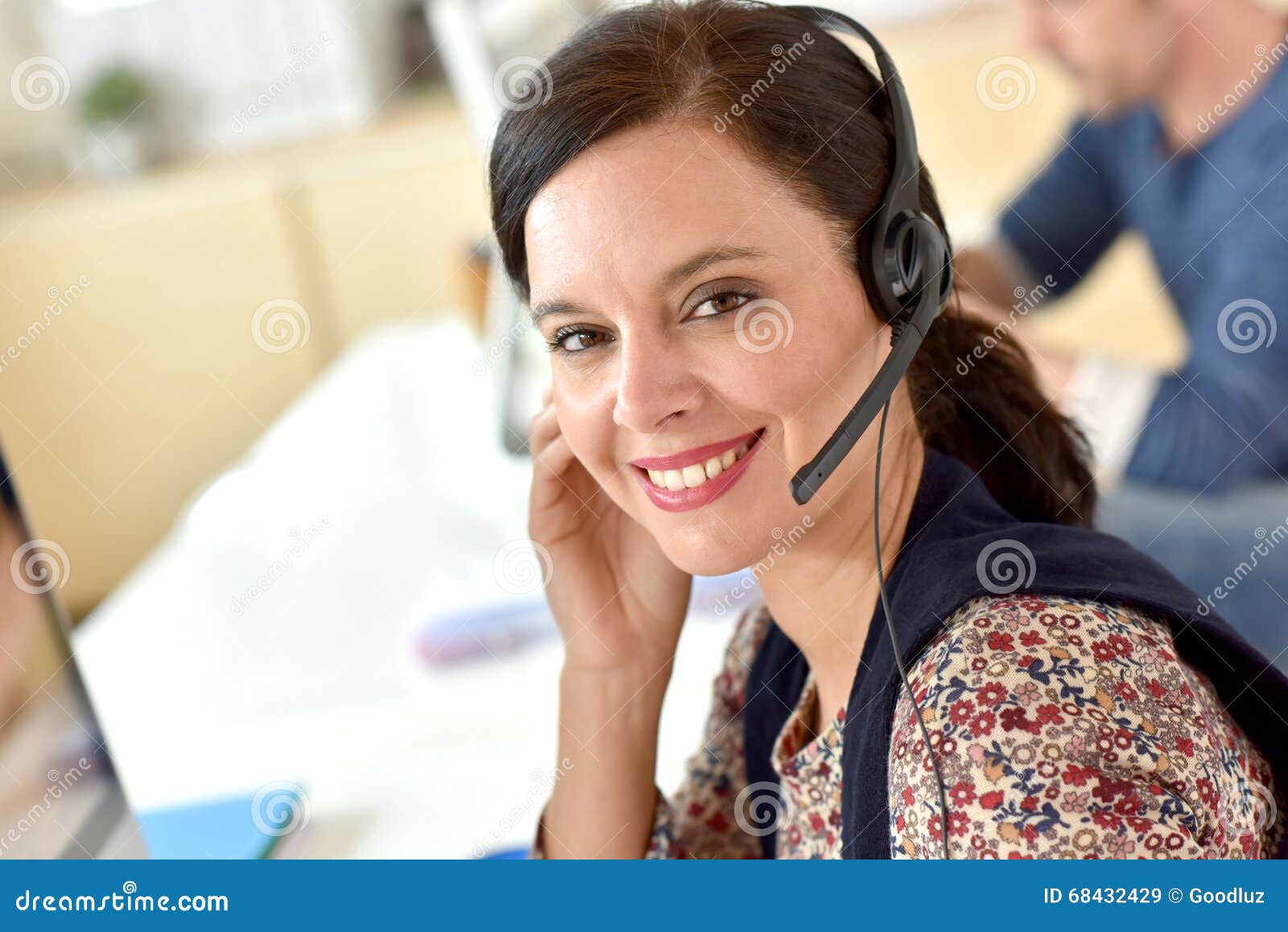 Smiling Teleoperator at Work Stock Image - Image of friendly, telephone ...