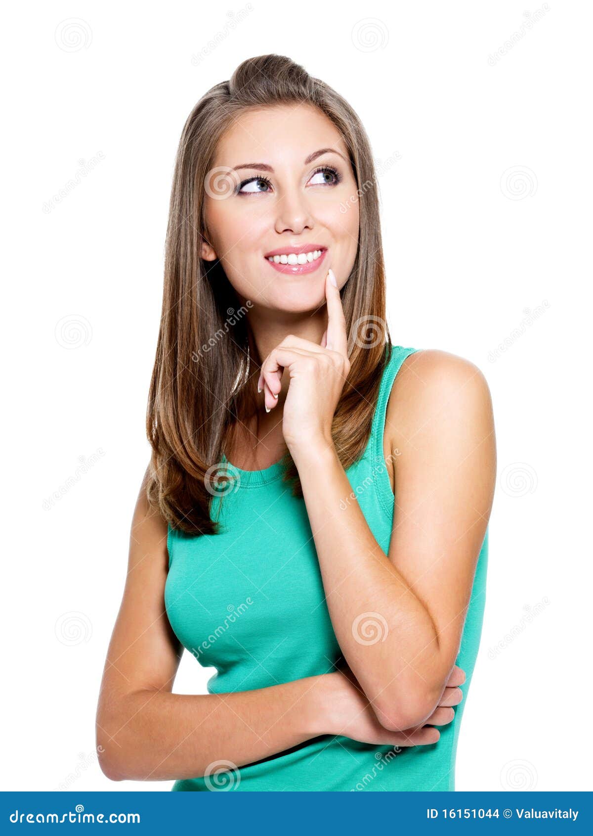 Smiling Thinking Woman Looking Up Stock Photo - Image of face, smiling ...