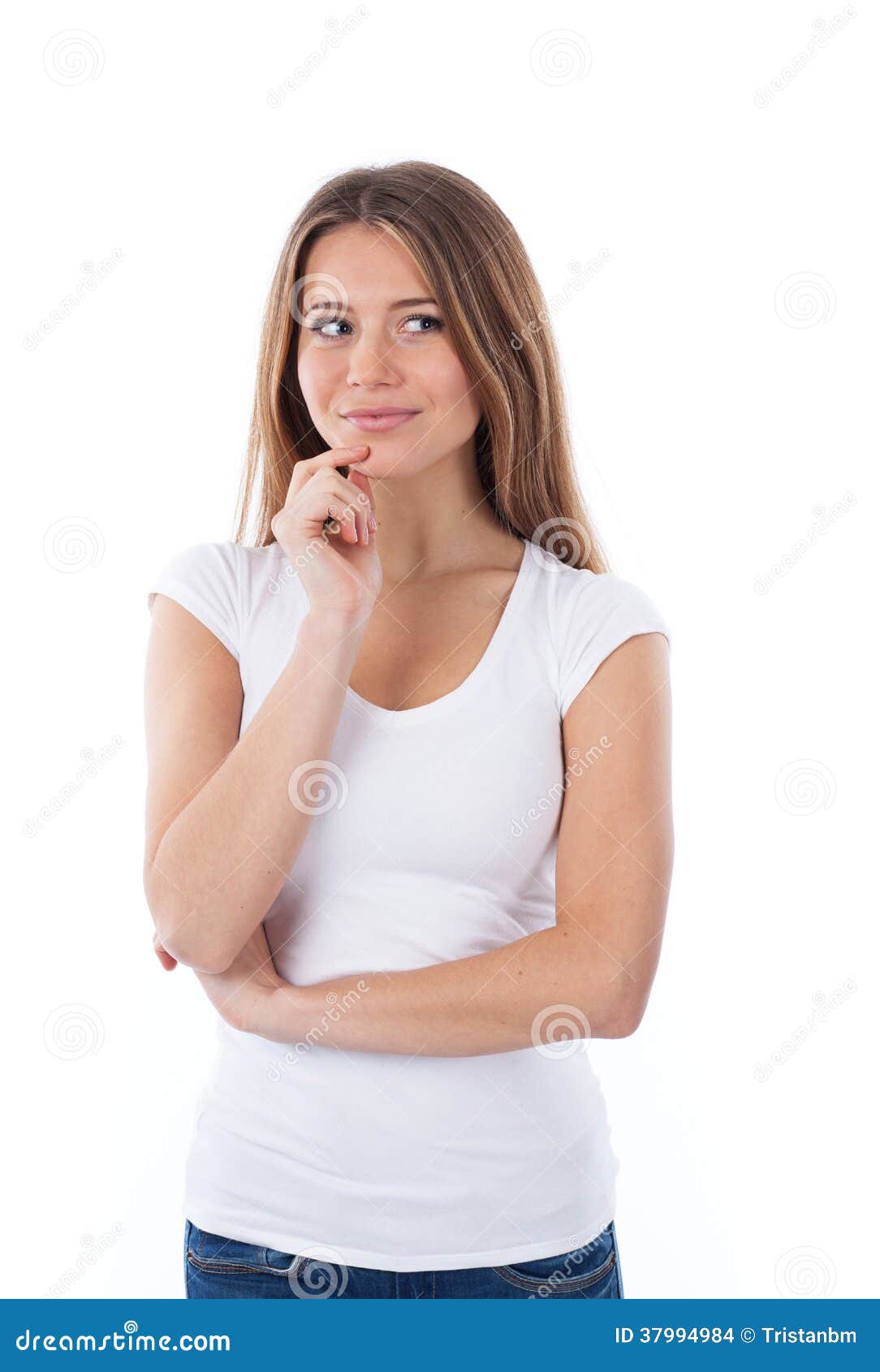Smiling and Thoughtful Woman Stock Photo - Image of pensive, wonder ...