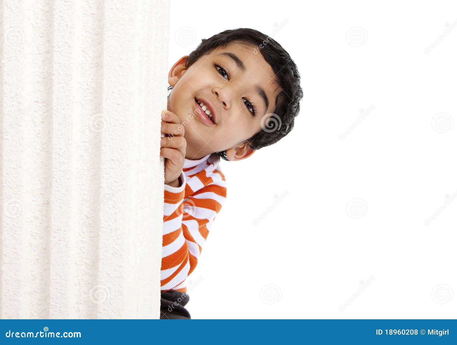 Smiling Toddler Peeks from Behind a Column Stock Photo - Image of ...