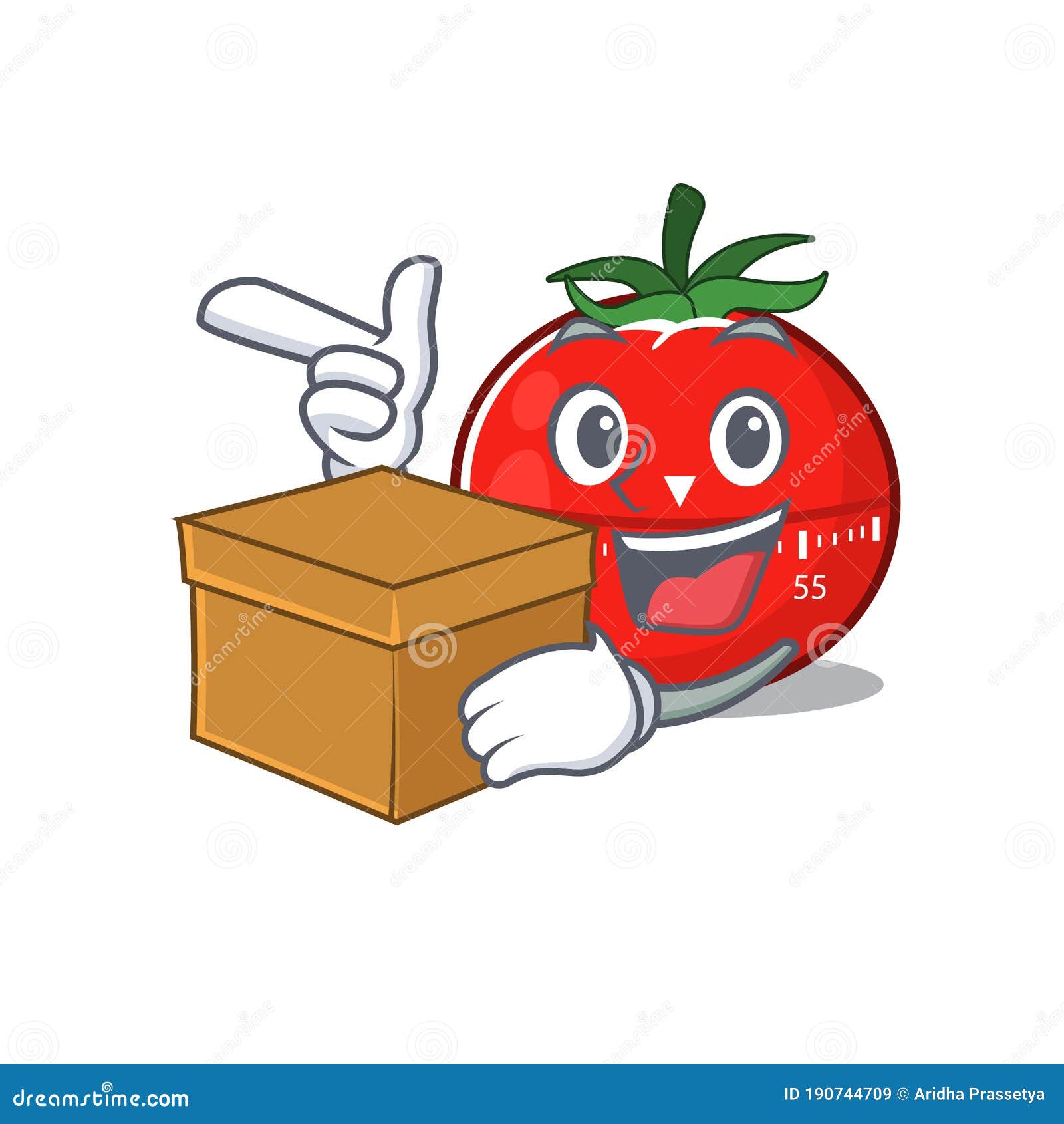 A Smiling Tomato Kitchen Timer Cartoon Mascot Style Having a Box Stock ...