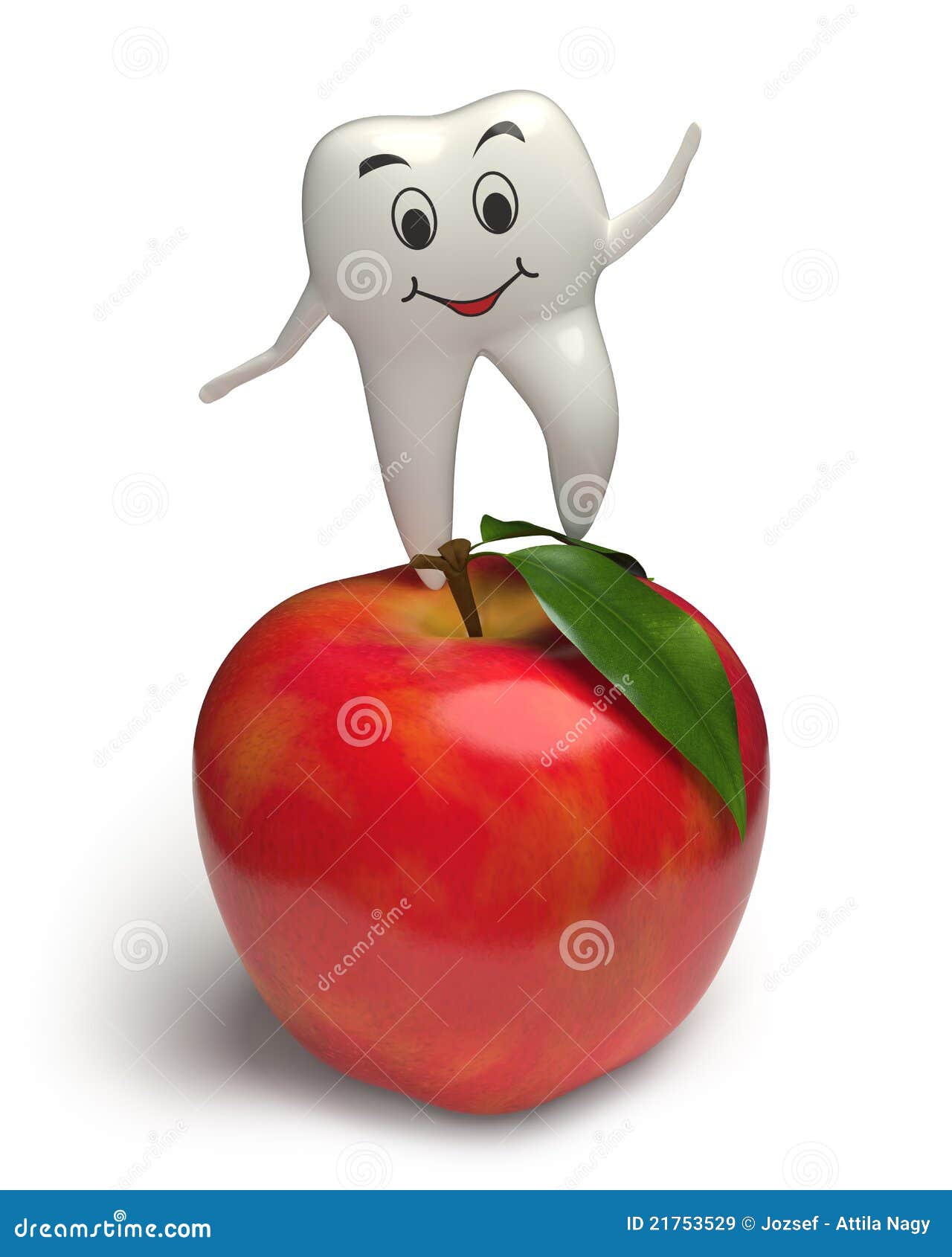 Smiling Tooth Jumping on a Red Apple - 3d Stock Illustration ...