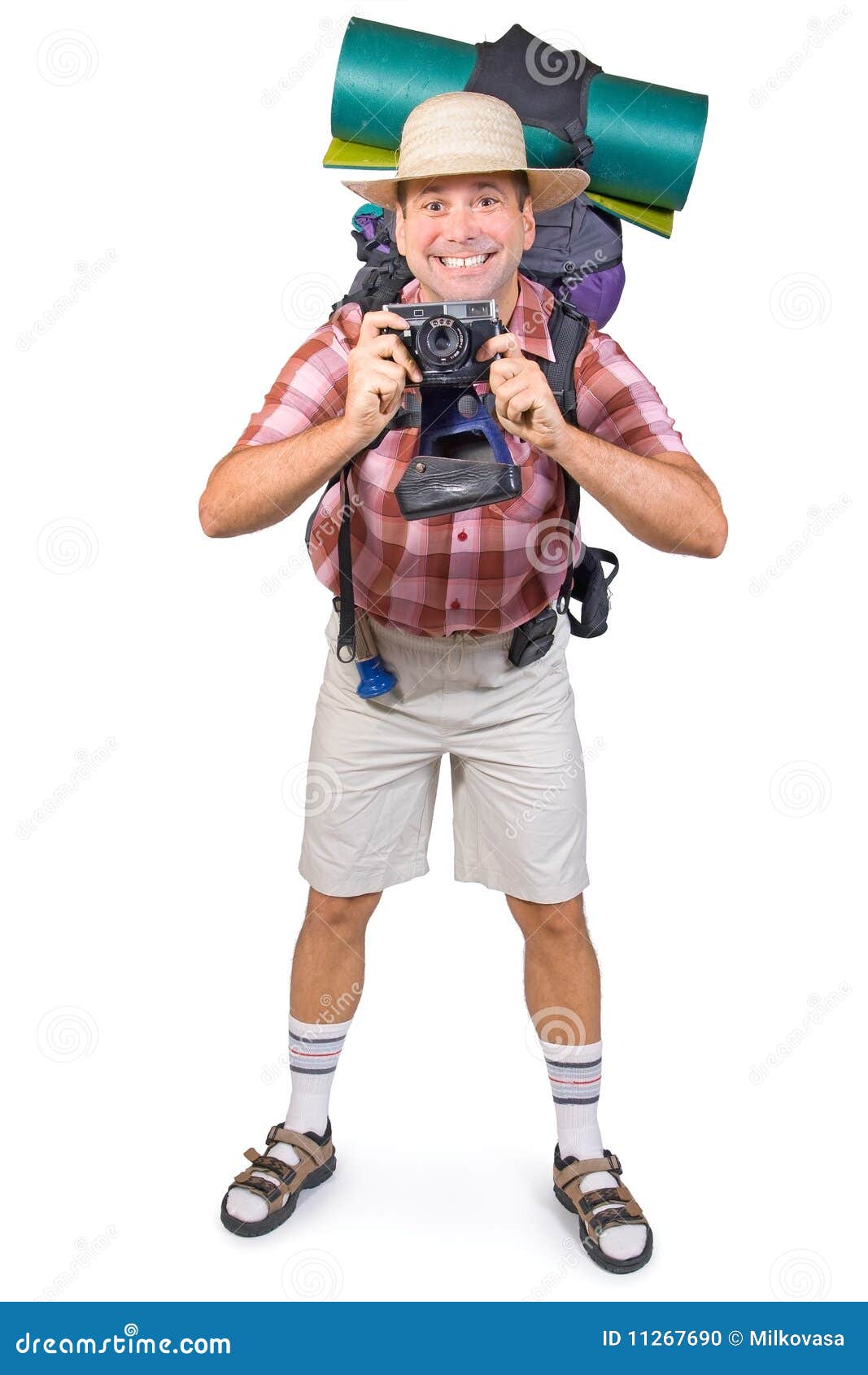 Smiling tourist stock photo. Image of pack, photographer - 11267690