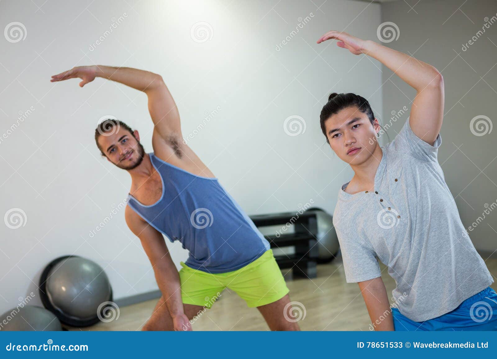 Smiling Two Men Doing Aerobic Exercise Stock Image - Image of happy ...