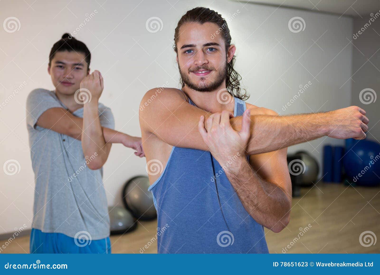 Smiling Two Men Doing Aerobic Exercise Stock Image - Image of male ...