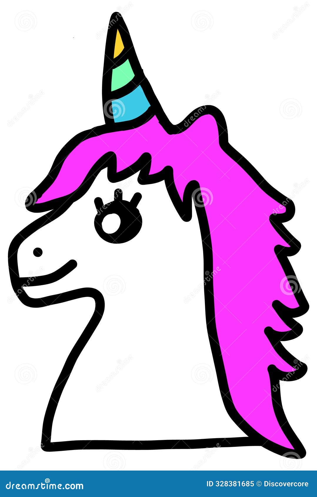 Smiling Unicorn Head with Pink Mane Clipart in Vector EPS Format Stock ...