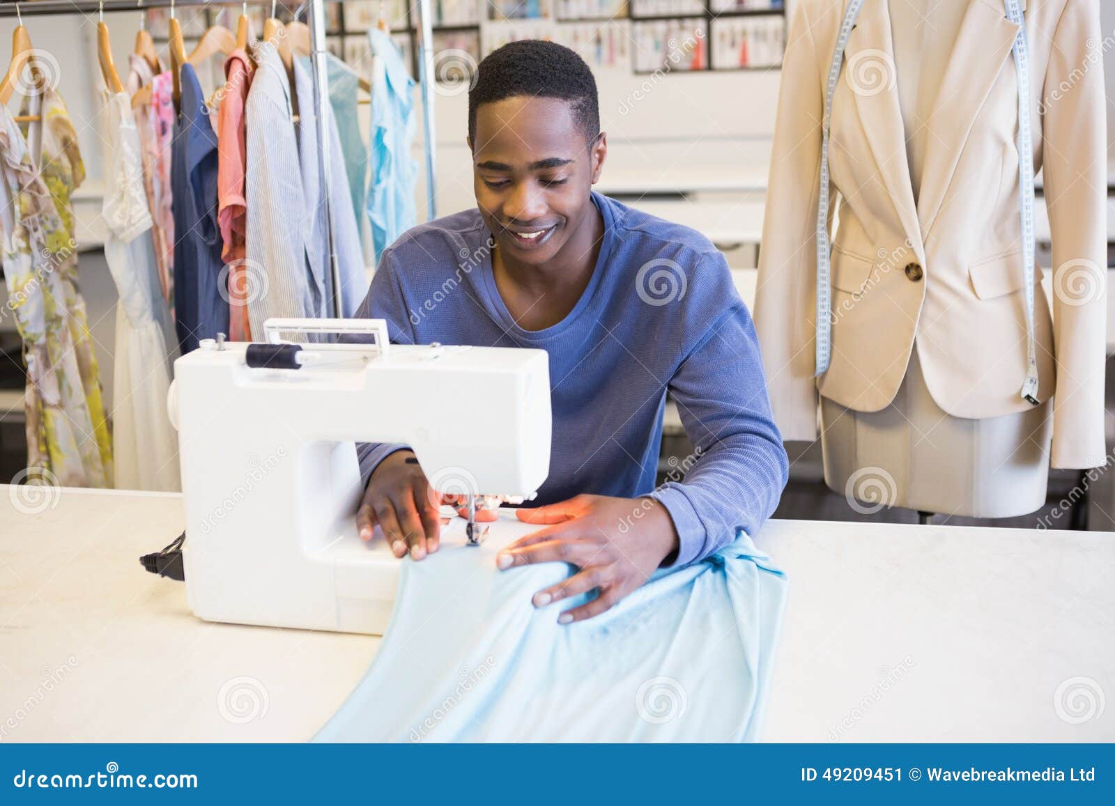 Smiling University Student Using Sawing Machine Stock Image - Image of ...