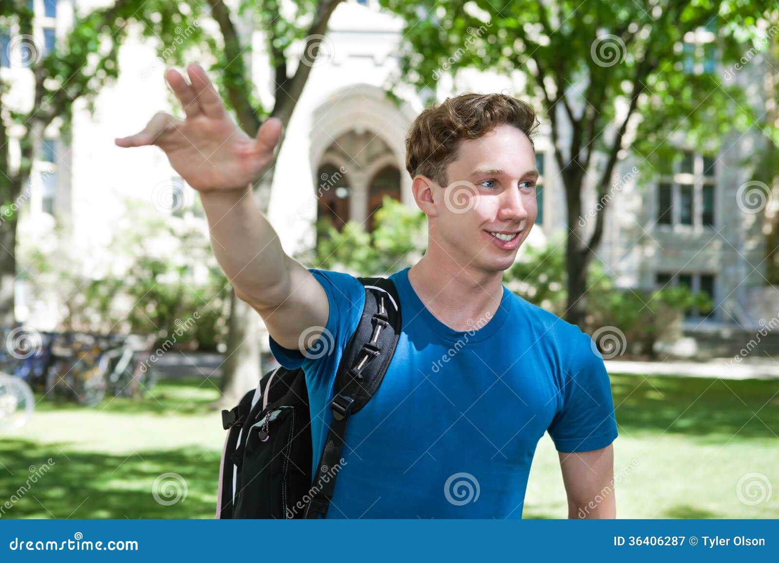 Smiling University Student Waving Stock Image - Image of academy ...