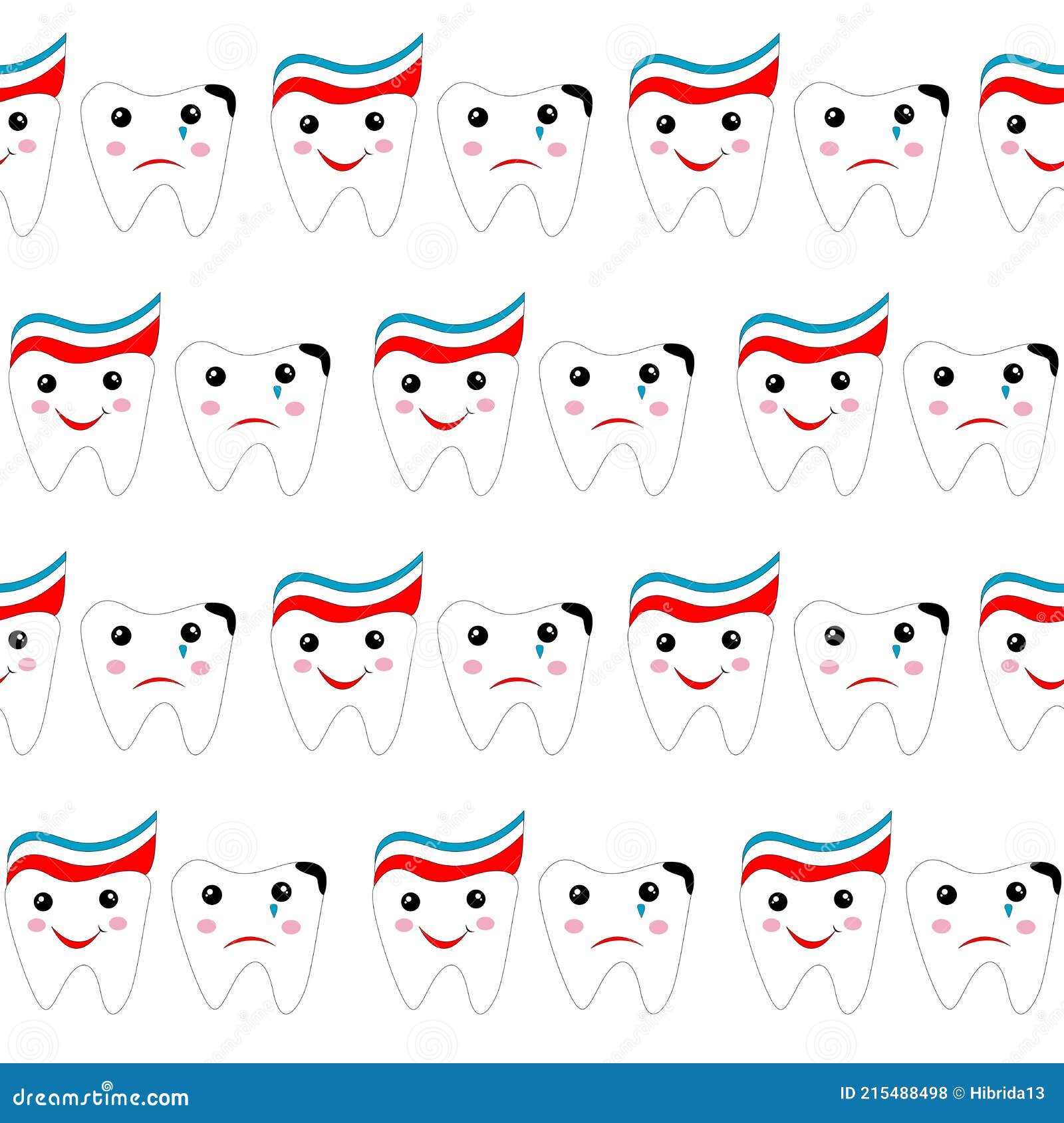 Smiling and Upset Cartoon Teeth Seamless Pattern Stock Vector ...