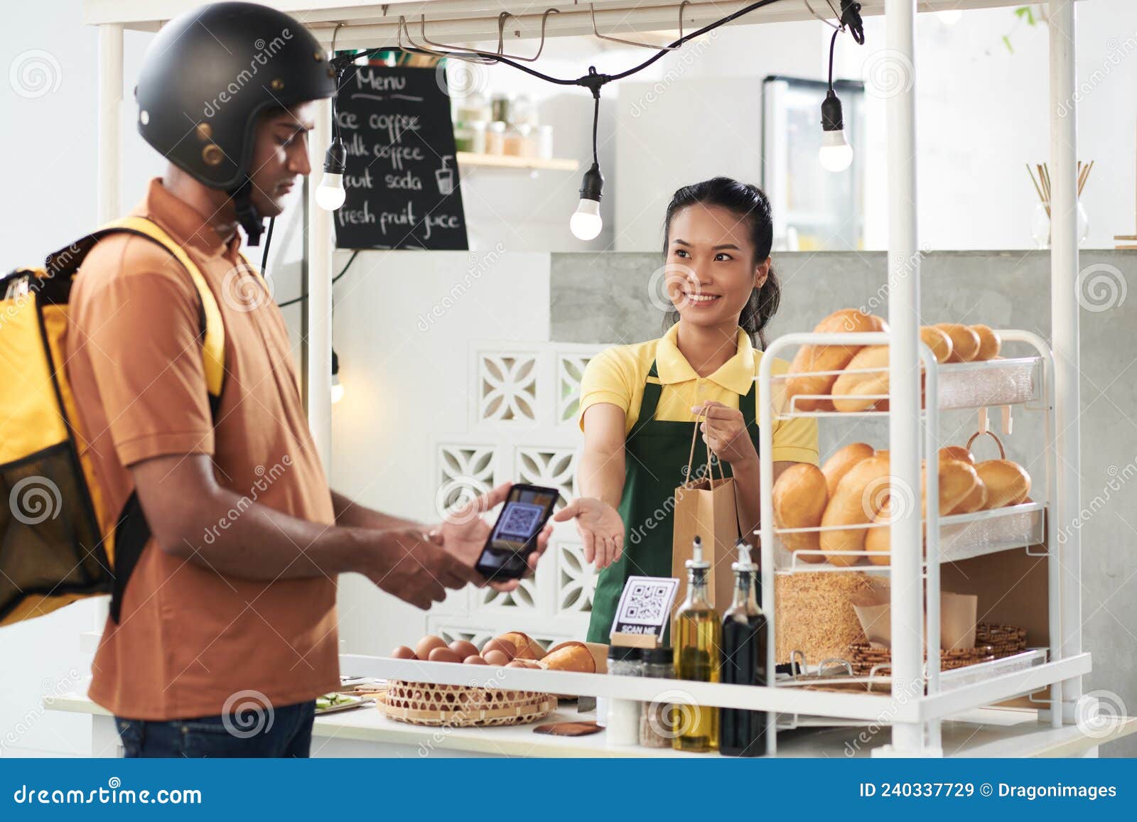 Courier Scanning QR Code with Smartphone Stock Image - Image of retail ...