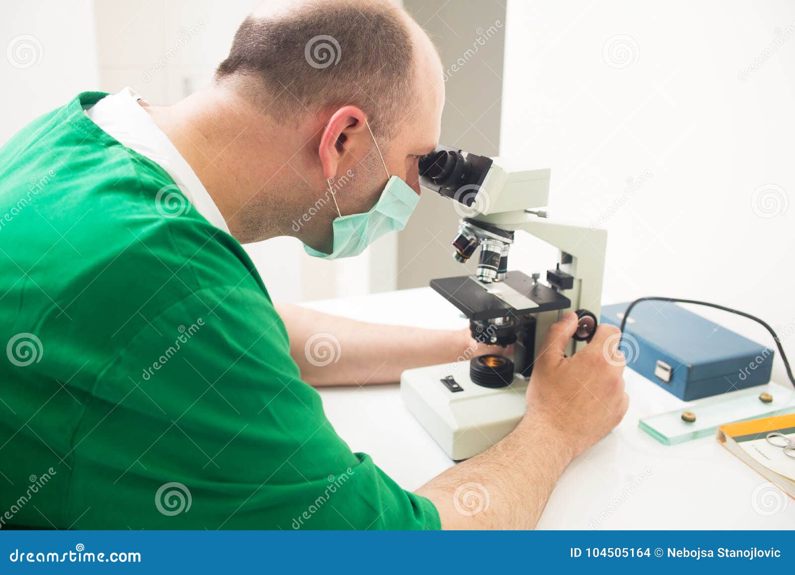 Veterinarian Examining Under Microscope Stock Photo - Image of animals ...