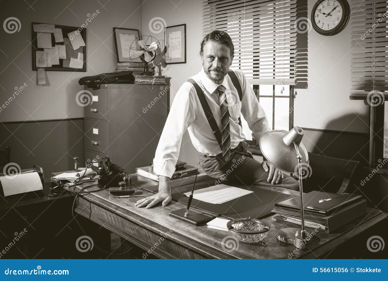 Smiling Vintage Businessman Sitting on Desk Stock Photo - Image of ... Smiling Vintage Businessman Sitting on Desk Stock Photo - Image of ...