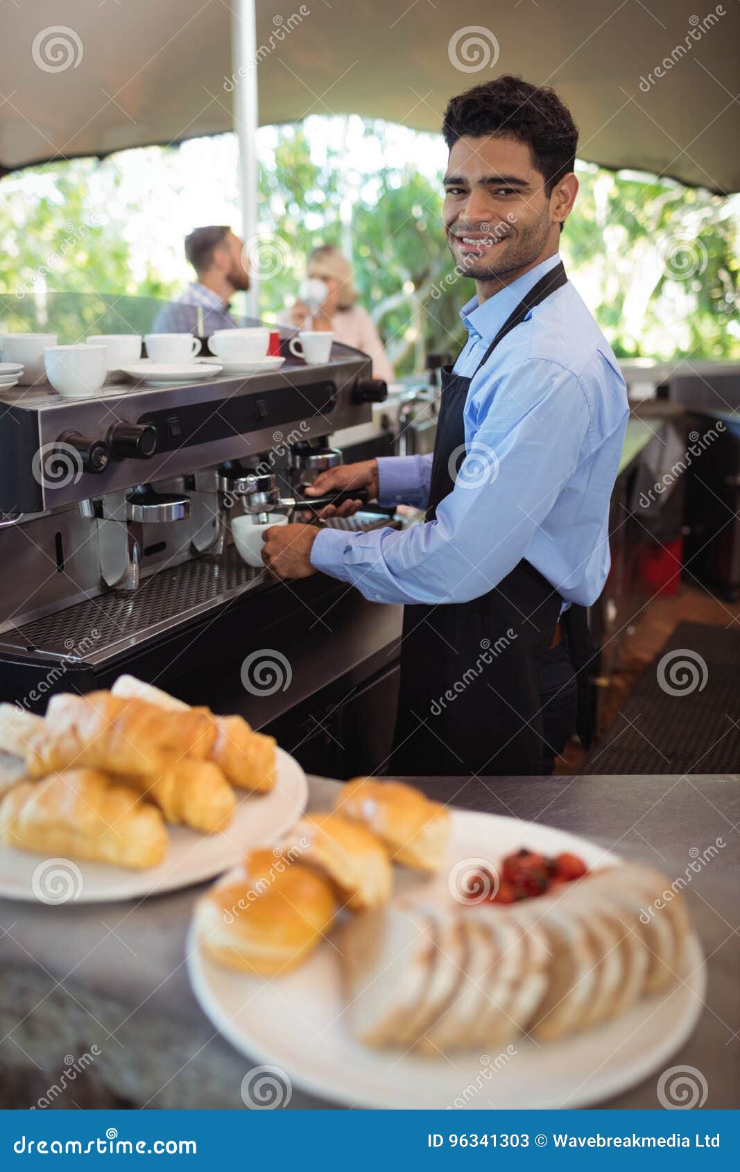 Smiling Waiter Making Cup of Coffee from Espresso Machine Stock Image ...