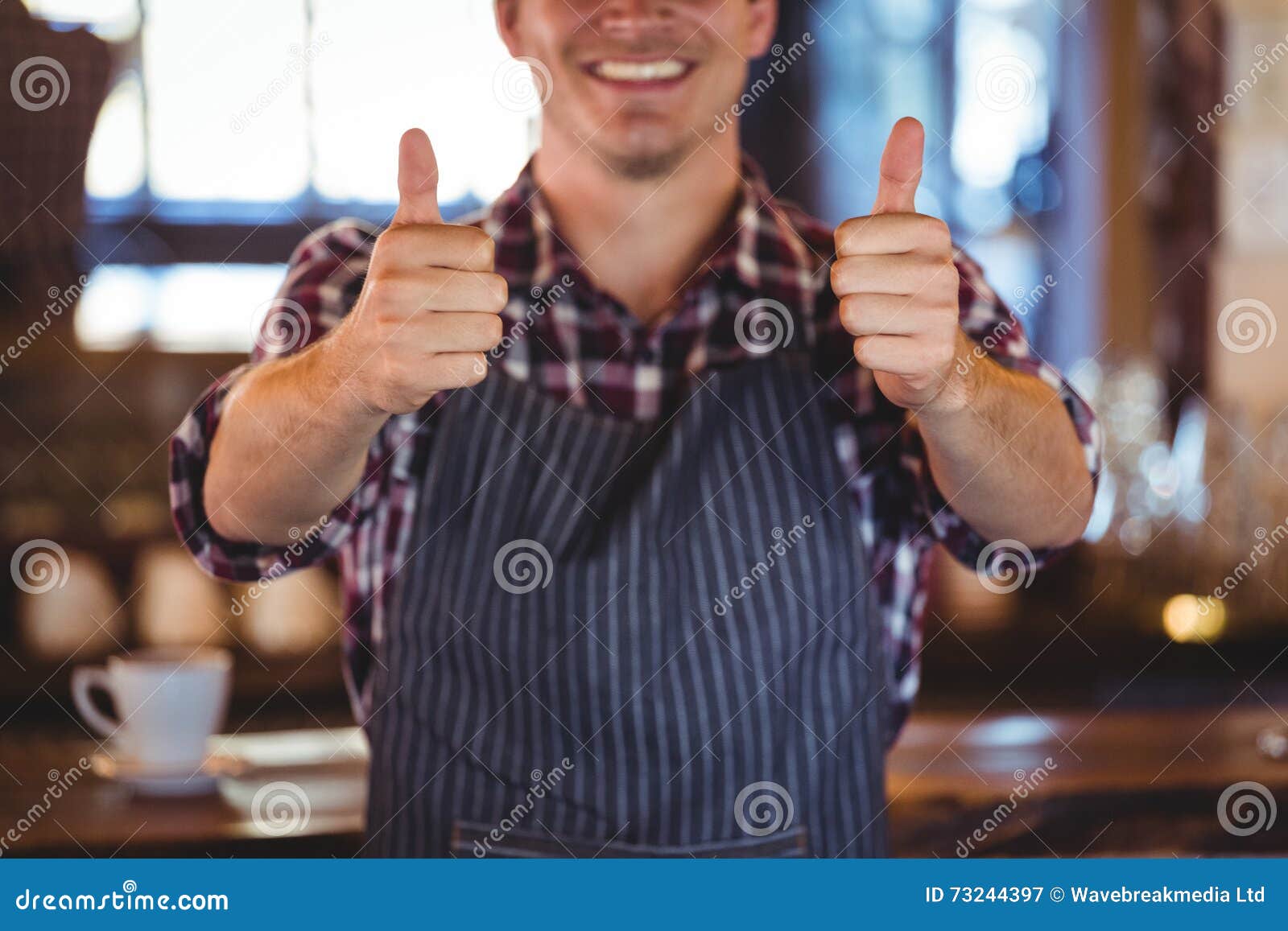 Smiling Waiter with Thumbs Up Stock Image - Image of happy, profession ...