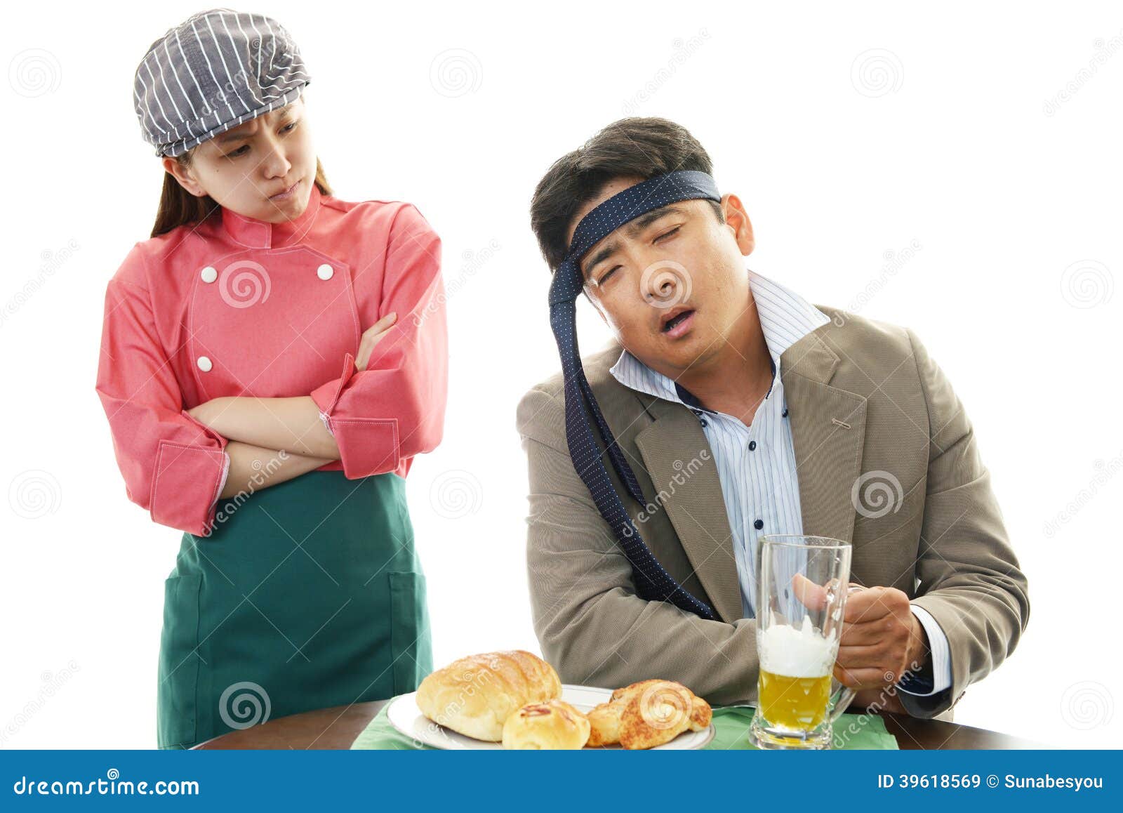 Smiling Waitress and a Drunk Customer Stock Image - Image of beverage ...