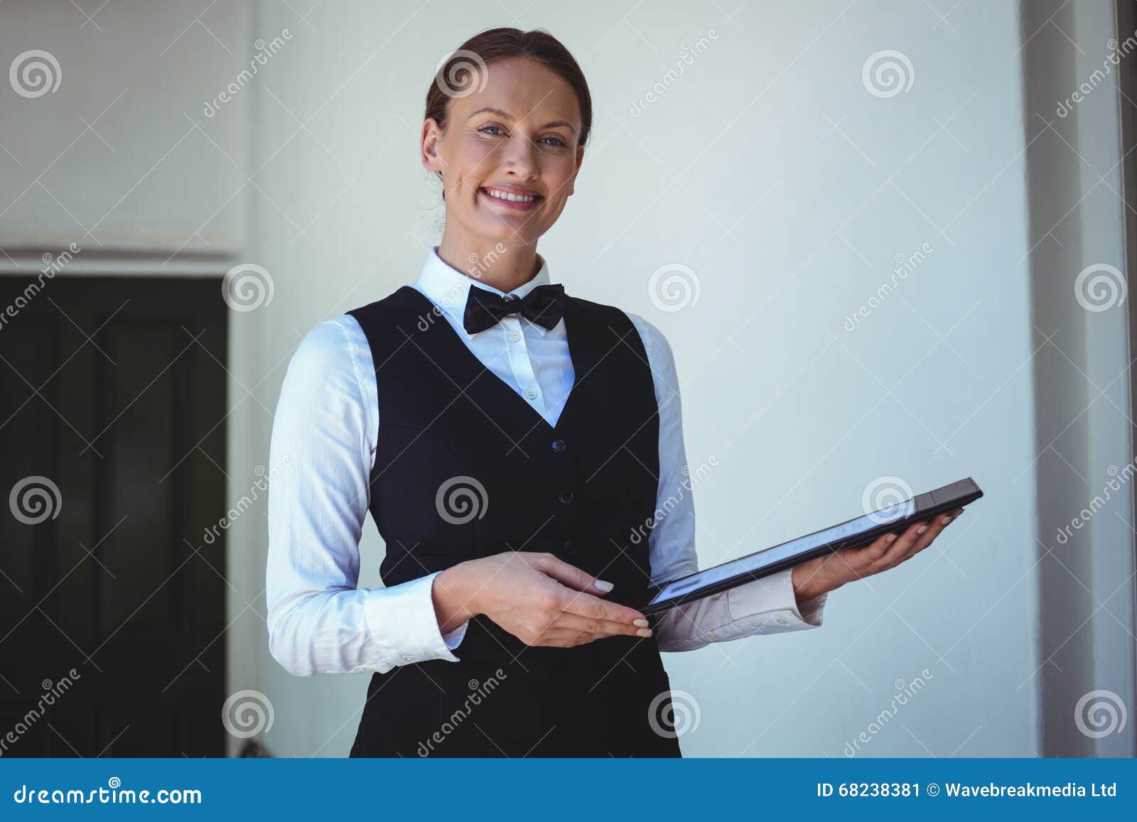 Smiling Waitress Holding a Menu Stock Image - Image of card, pretty ...