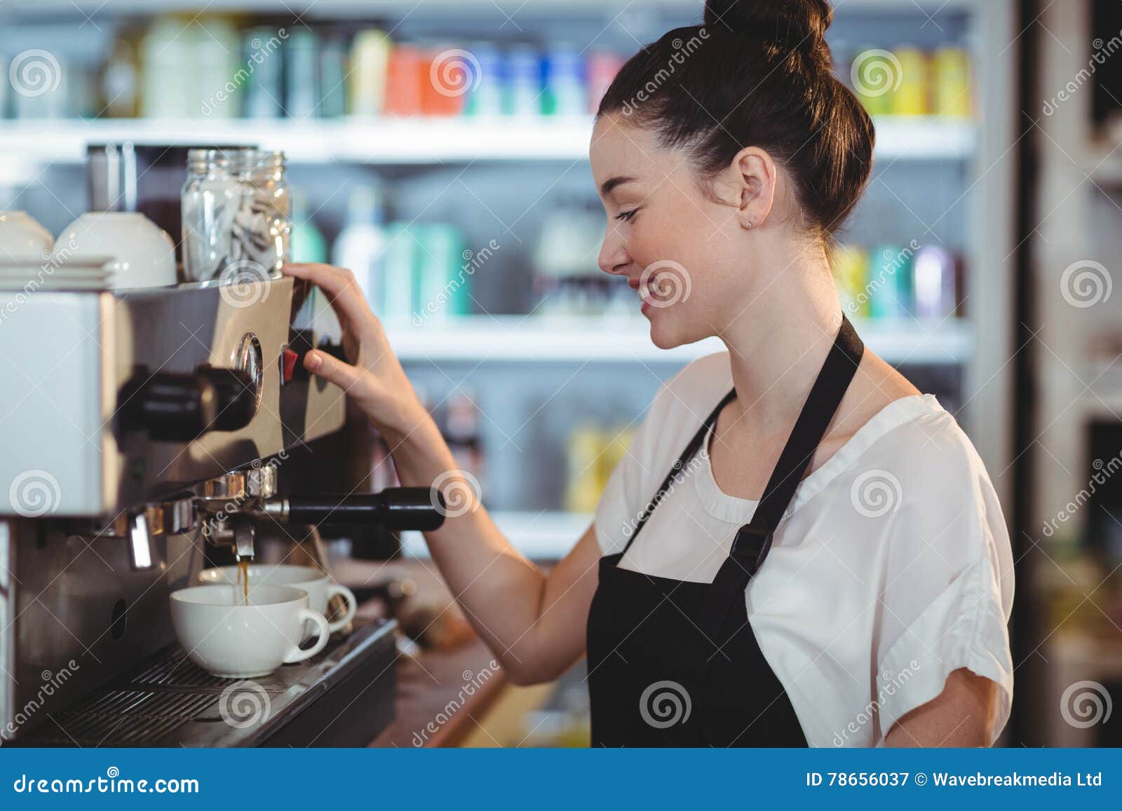 Smiling Waitress Making Cup of Coffee Stock Image - Image of expertise ...