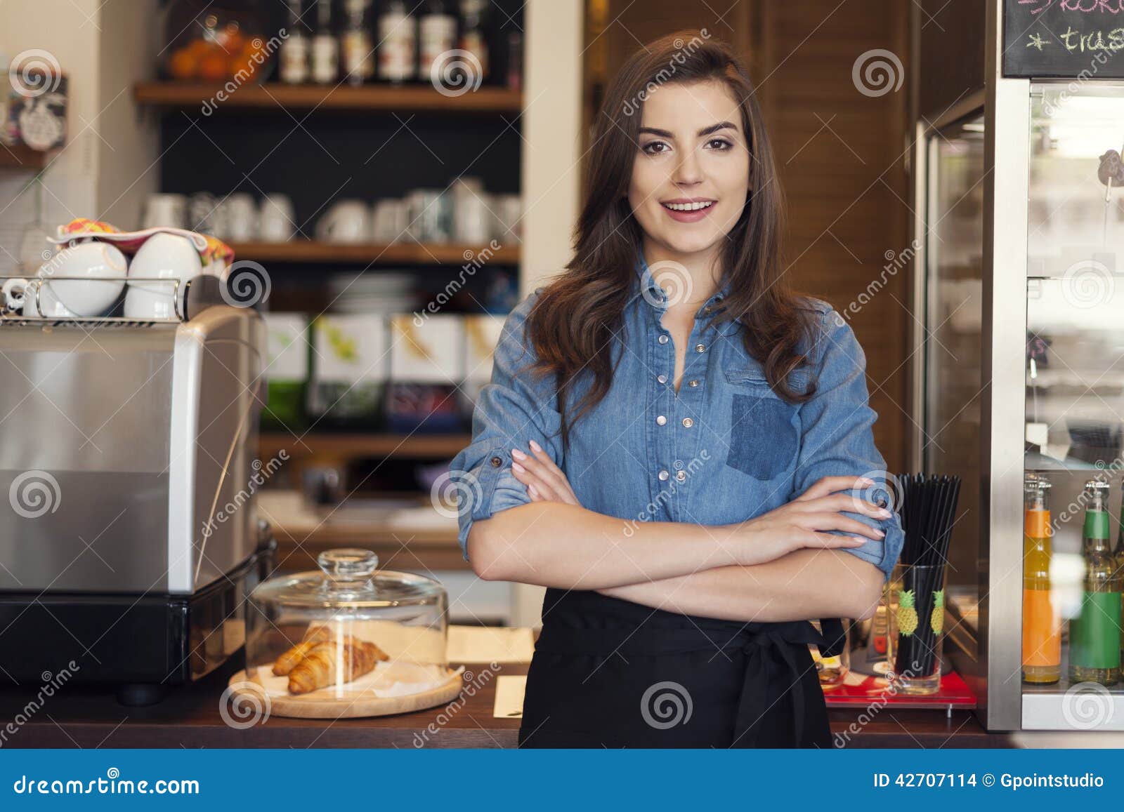 Smiling waitress stock photo. Image of apron, business - 42707114