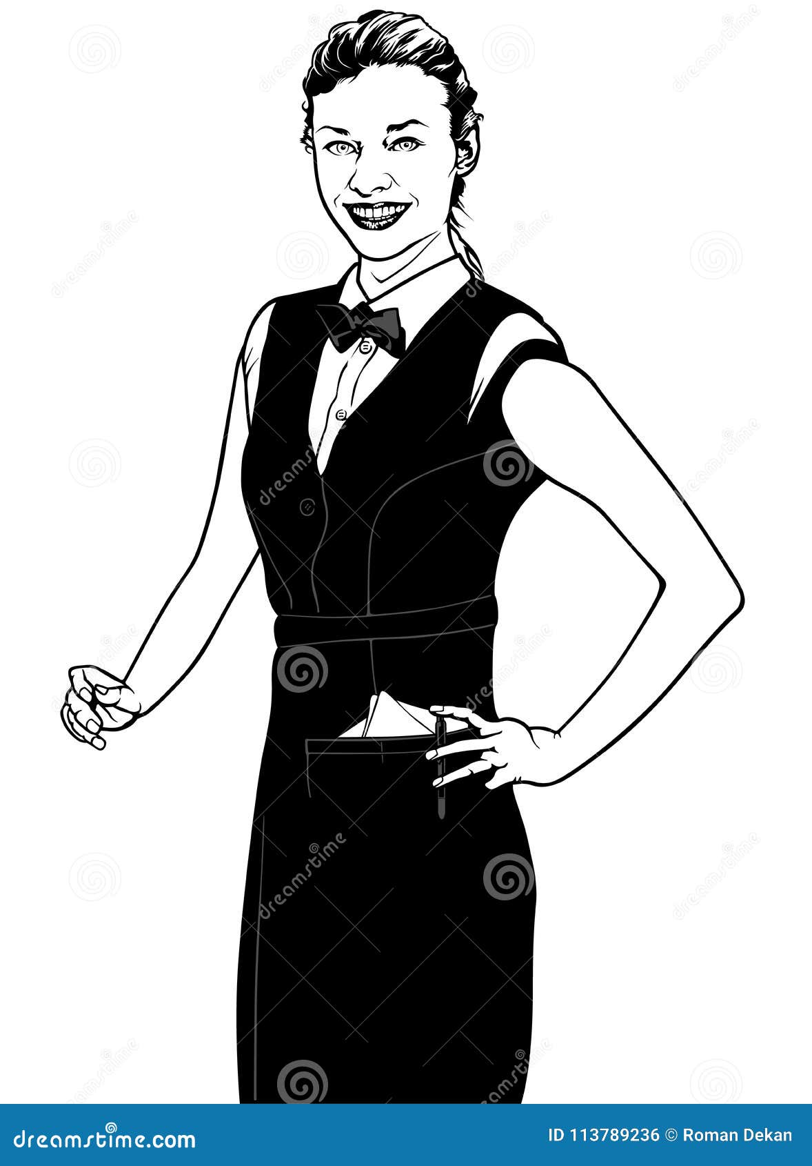 Smiling Waitress in Uniform Stock Vector - Illustration of profession ...