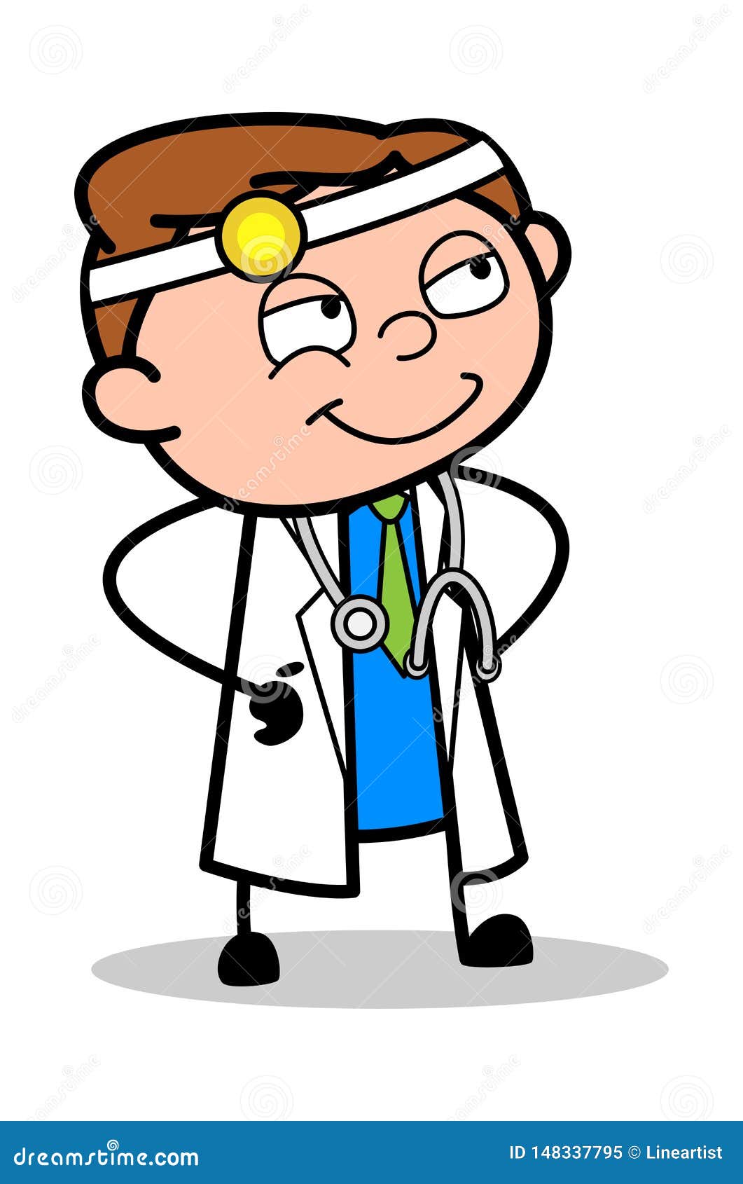 Smiling and Watching - Professional Cartoon Doctor Vector Illustration ...