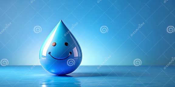 Smiling Water Drop, 3D Render, Blue Background, Happy, Water ...