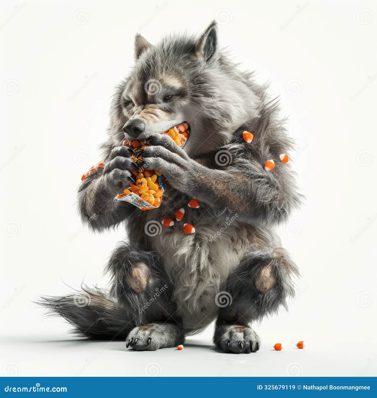 Smiling Werewolf with Candy in Hand, Generative Ai Stock Illustration ...