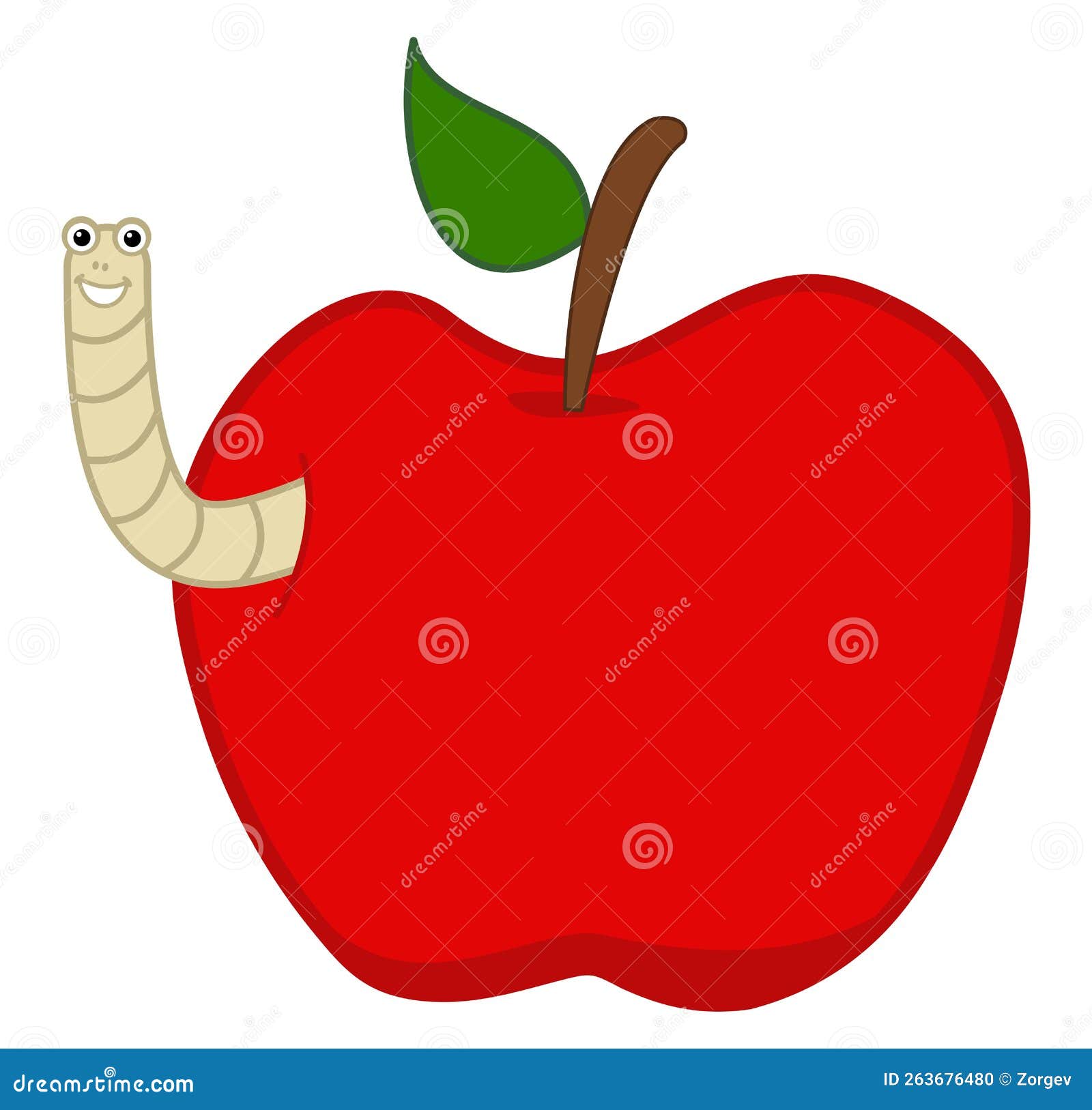 Smiling White Maggot Coming Out of a Juicy Red Apple - Vector Stock ...