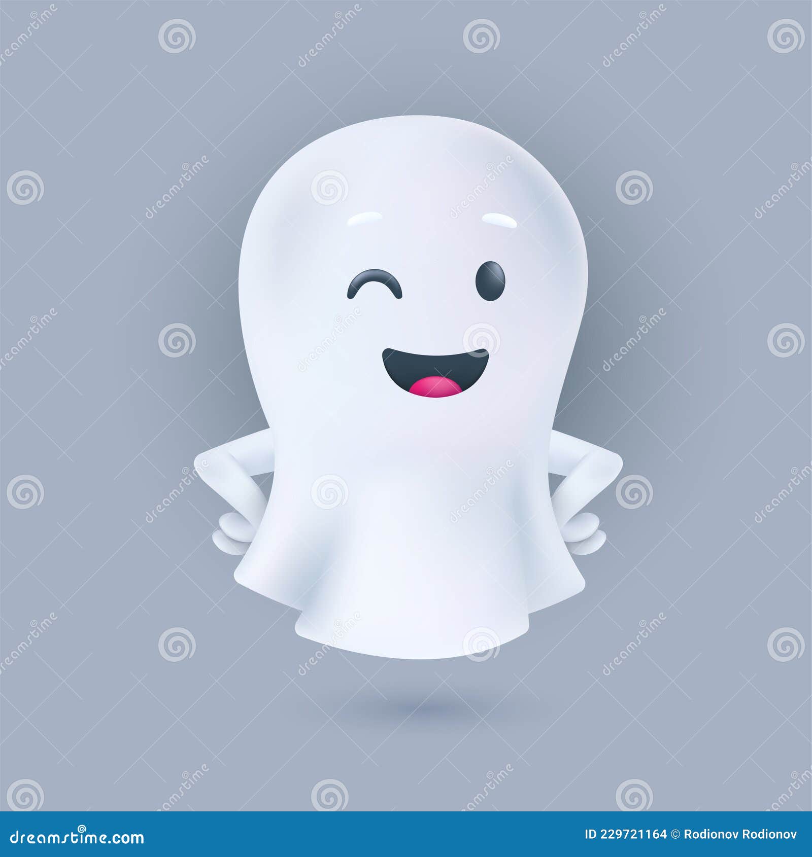 Smiling and Winking Ghost with Hands on the Sides Pose. Friendly ...