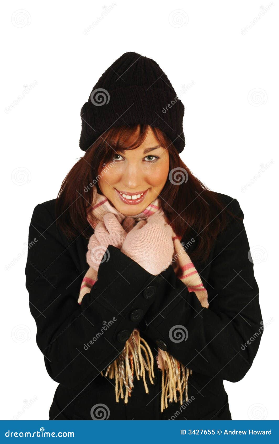 Smiling winter woman stock image. Image of winter, scarf - 3427655