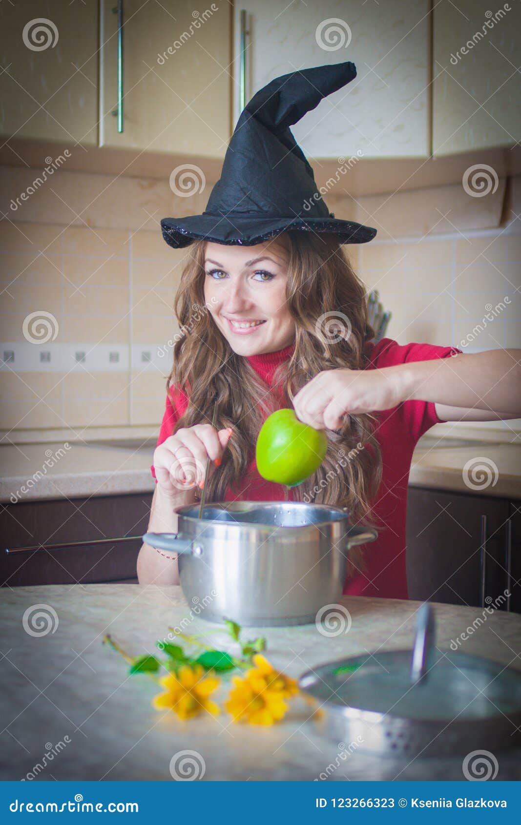 Smiling Witch in the Kitchen Stock Image - Image of nutrition, knife ...
