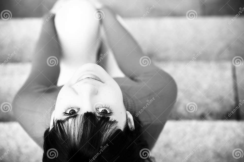 Smiling woman from above stock photo. Image of close - 12878040