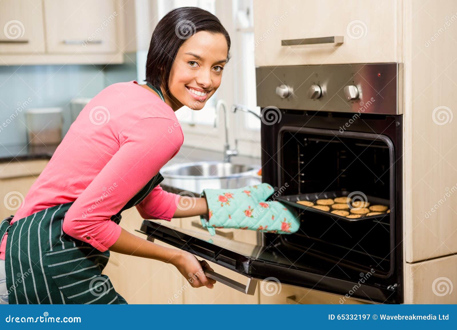 Smiling Woman Baking Biscuits Stock Image - Image of household ...